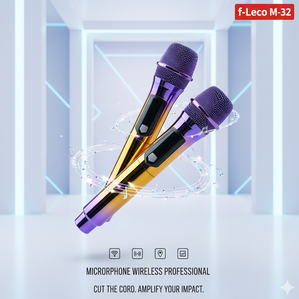 Jual Microphone Professional Wireless Mic Double Fleco M-32 Jack Besar ...