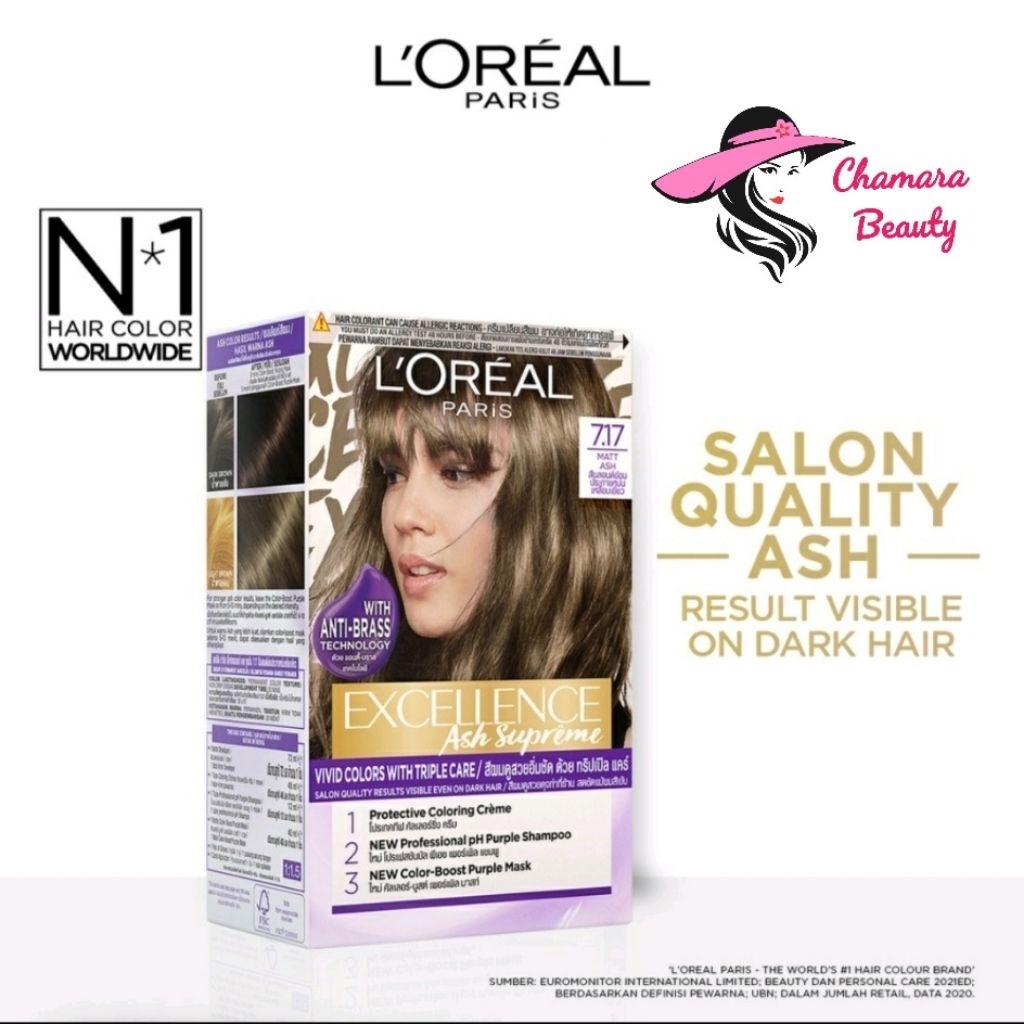 Jual L'Oréal Paris Excellence Ash Supreme 7.17 Matt Ash,Hair Color ...