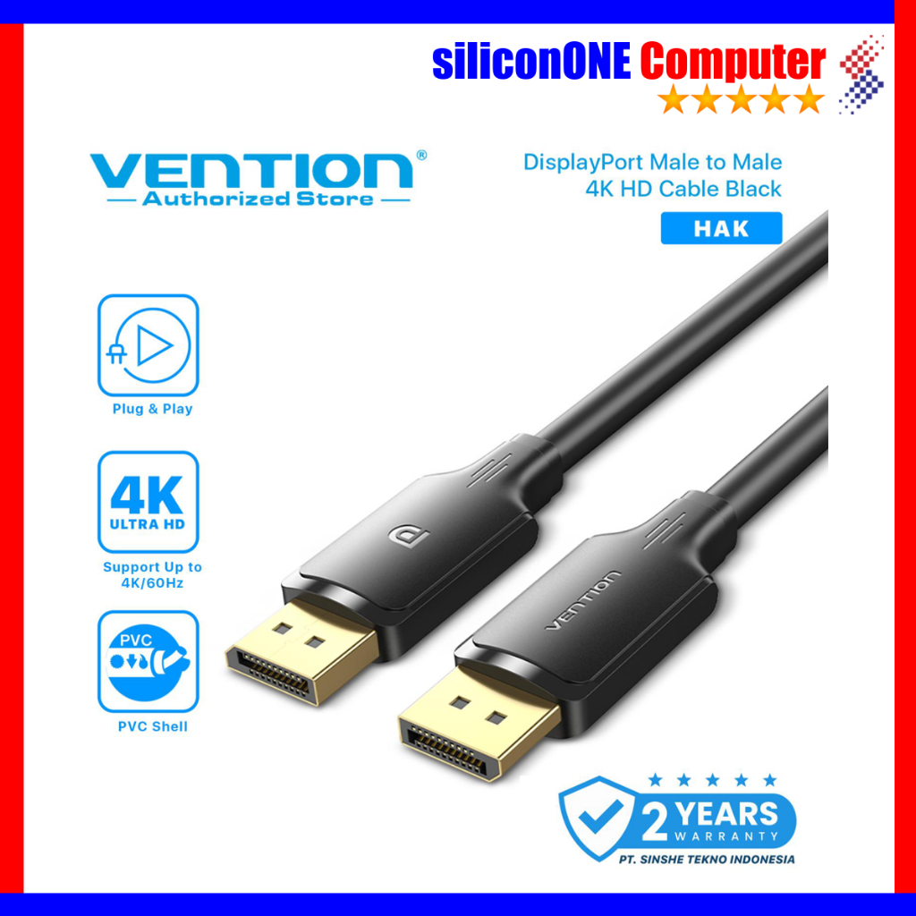Jual Vention DisplayPort Cable Male to Male 4K HD 1.5M 2M - HAK ...