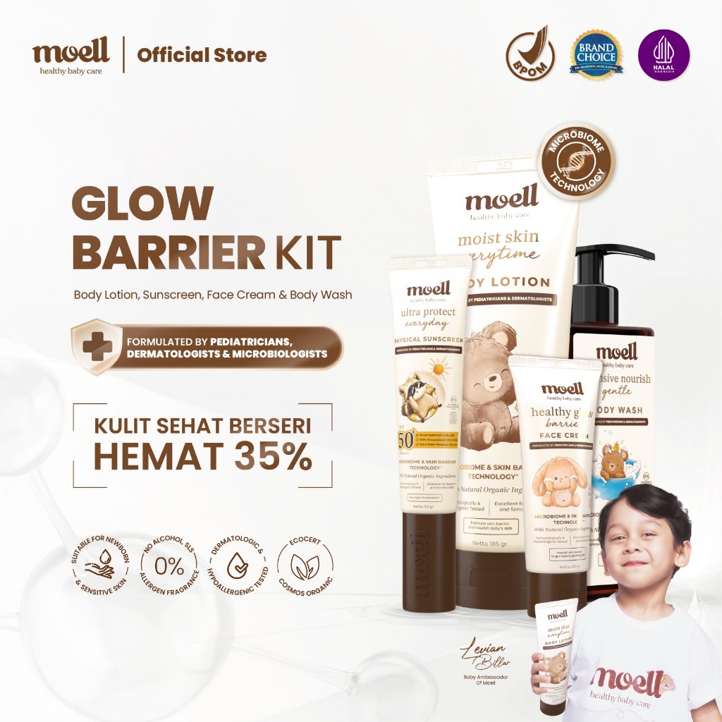 Jual Moell Glow Barrier Kit Body Lotion 185gr & Face Cream 40gr ...