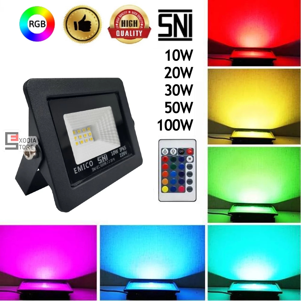 Jual Lampu Sorot RGB Remote Emico SMD LED 10 Watt / 20 Watt / 30 Watt ...