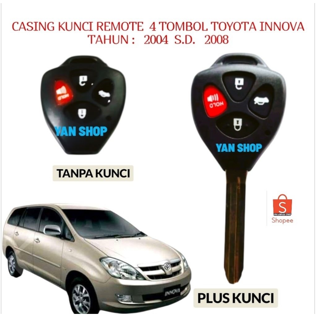 Jual Casing Kunci Remote 4 Tombol Mobil Toyota Innova Tahun 2004 2005 ...