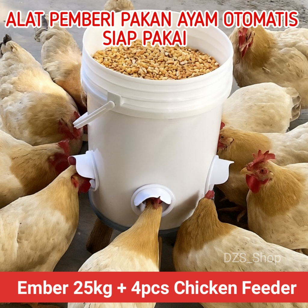 Jual Satu Set Ember Pakan Ayam Otomatis 25kg || Ember + 4pcs Alat Pakan ...