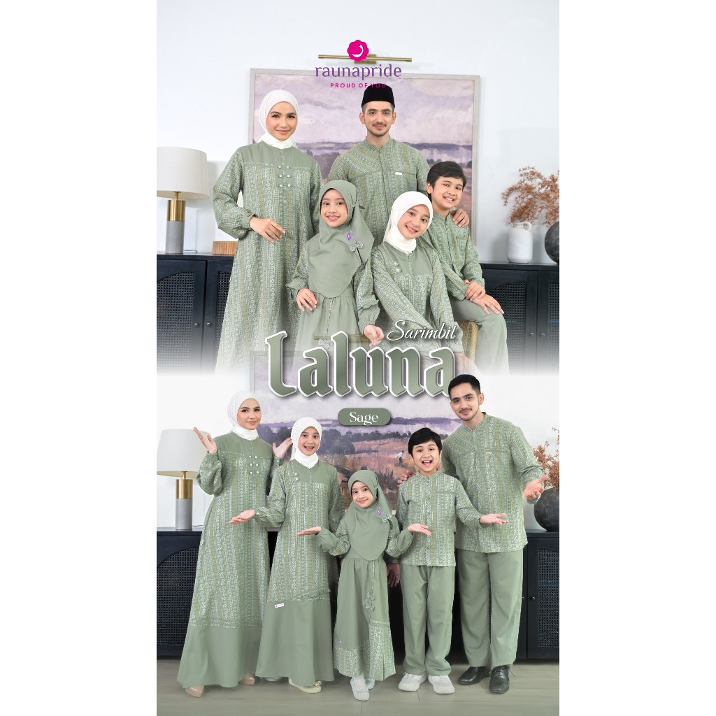 Jual Rauna Sarimbit 2026 Laluna Sage Gamis Koko Lengan Panjang Tenun ...