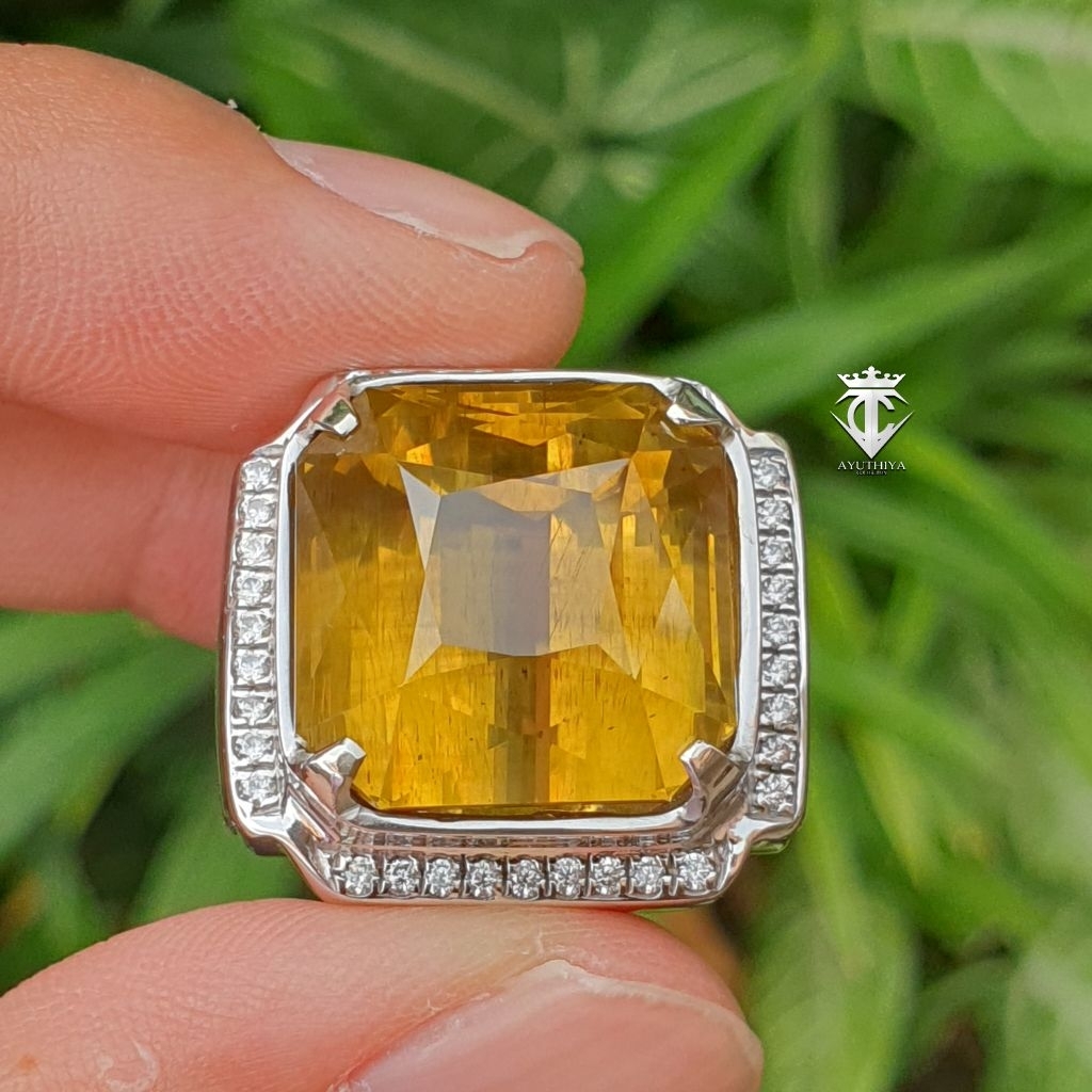 Jual Batu Permata Natural Big Canary Yellow Apatite Rutiled 39.83 Ct ...