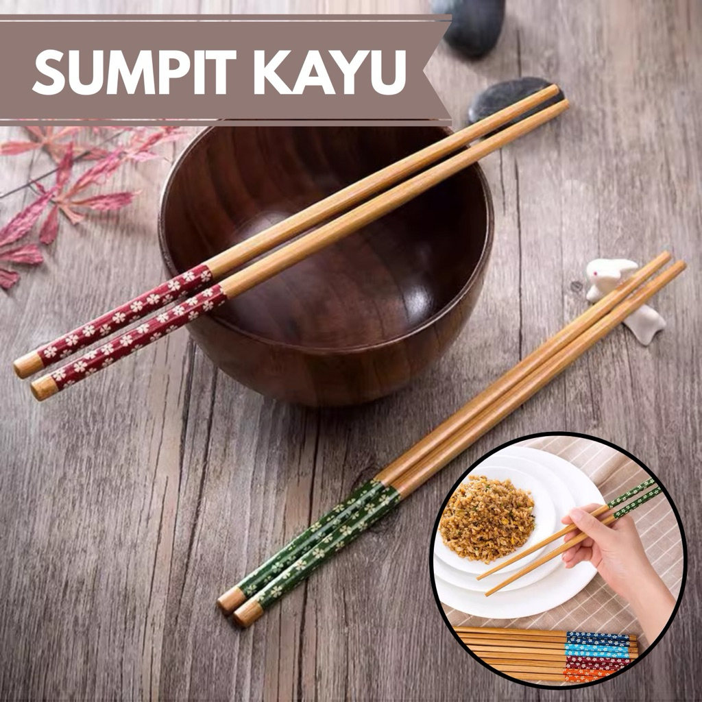 Jual Sumpit Kayu Bambu Panjang Motif Bunga Cherry, Sumpit Makan ...