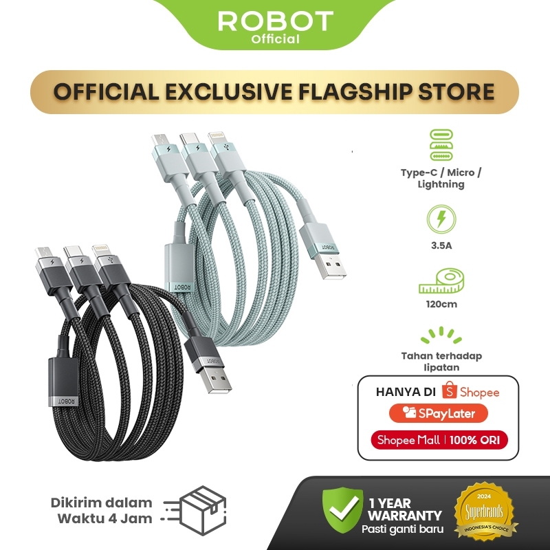Jual ROBOT Kabel Data 3in1 Fast Charging 3.5A Micro Lightning Type-C ...