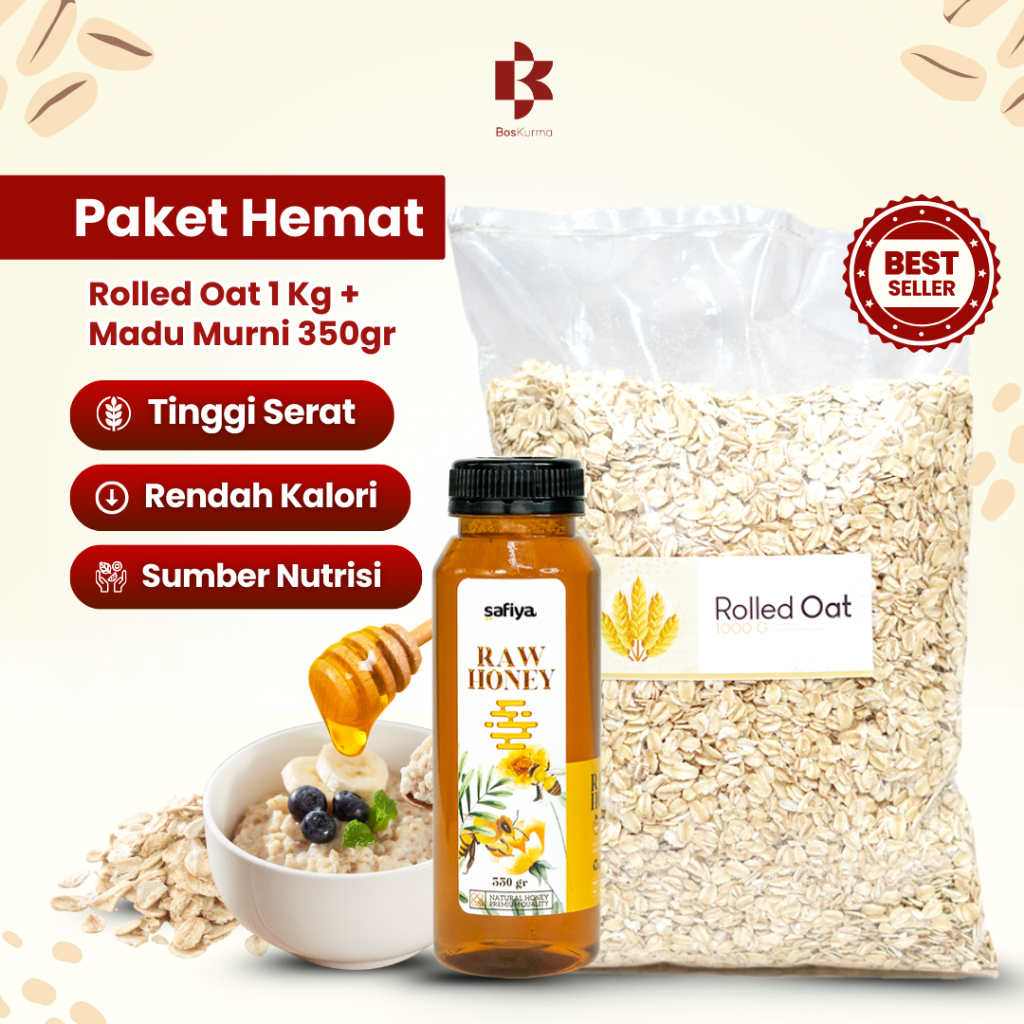 Jual [ Paket Hemat ] Rolled Oat 1kg + Madu Murni 350gr Safiya Alami ...