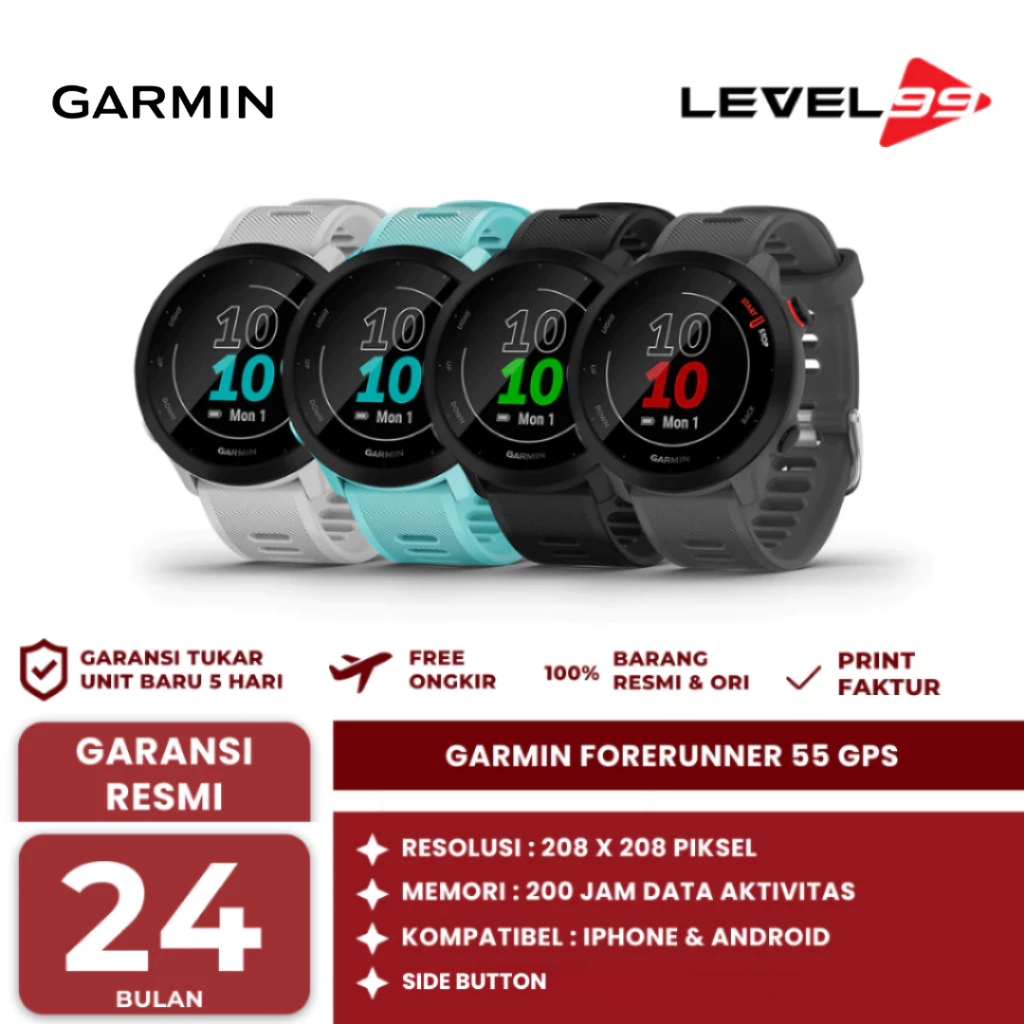 Jual GARMIN FORERUNNER 55 GPS SMARTWATCH WATERPROOF 5 ATM 1,04'' SMART ...