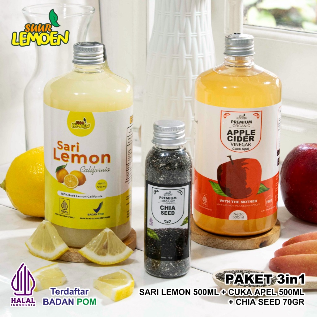 Jual Suur Lemoen Paket 3in1- Cuka Apel 500ML, Sari Lemon 500ML, dan ...