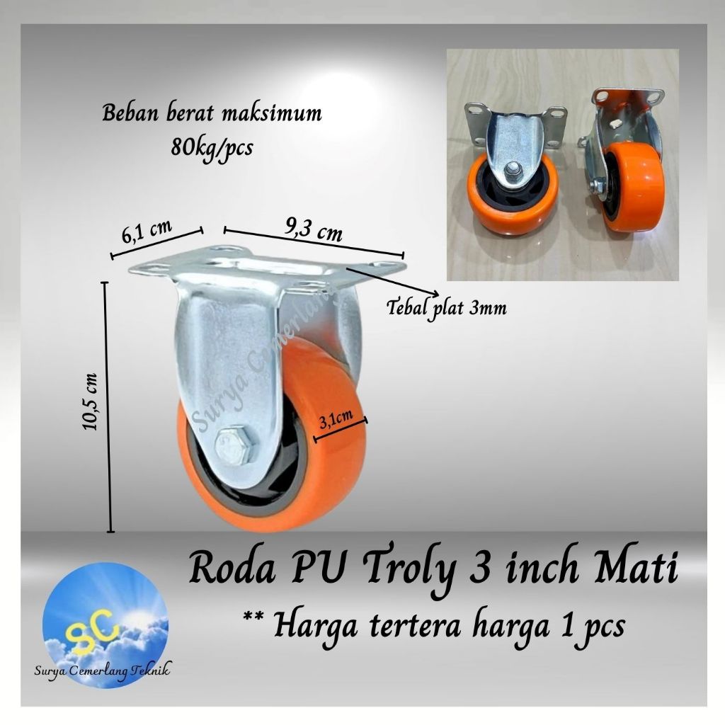 Jual Roda Pu 3 inch Troly troli Mati Caster kastor double bearing 3 ...