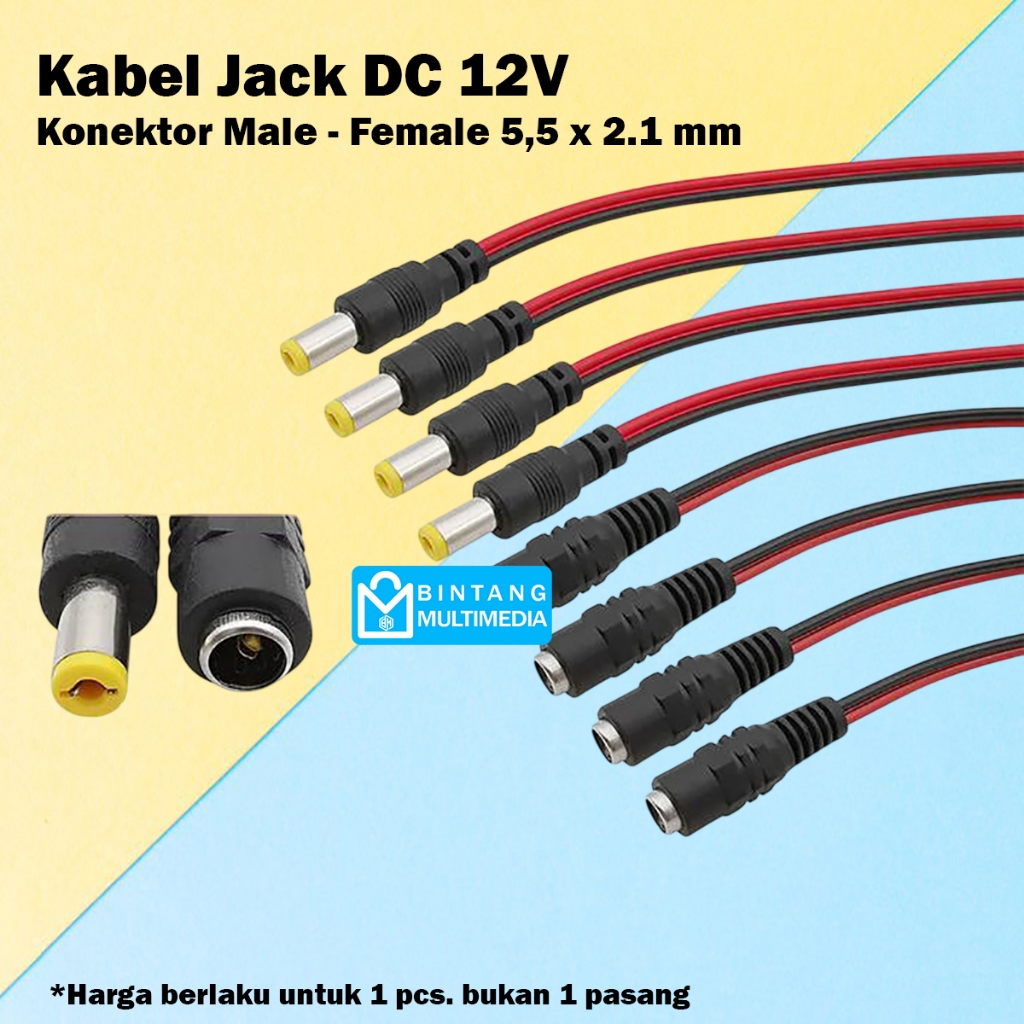 Jual Kabel Konektor Power Jack DC 12V 5.5 x 2.1 mm Male Female Jack ...