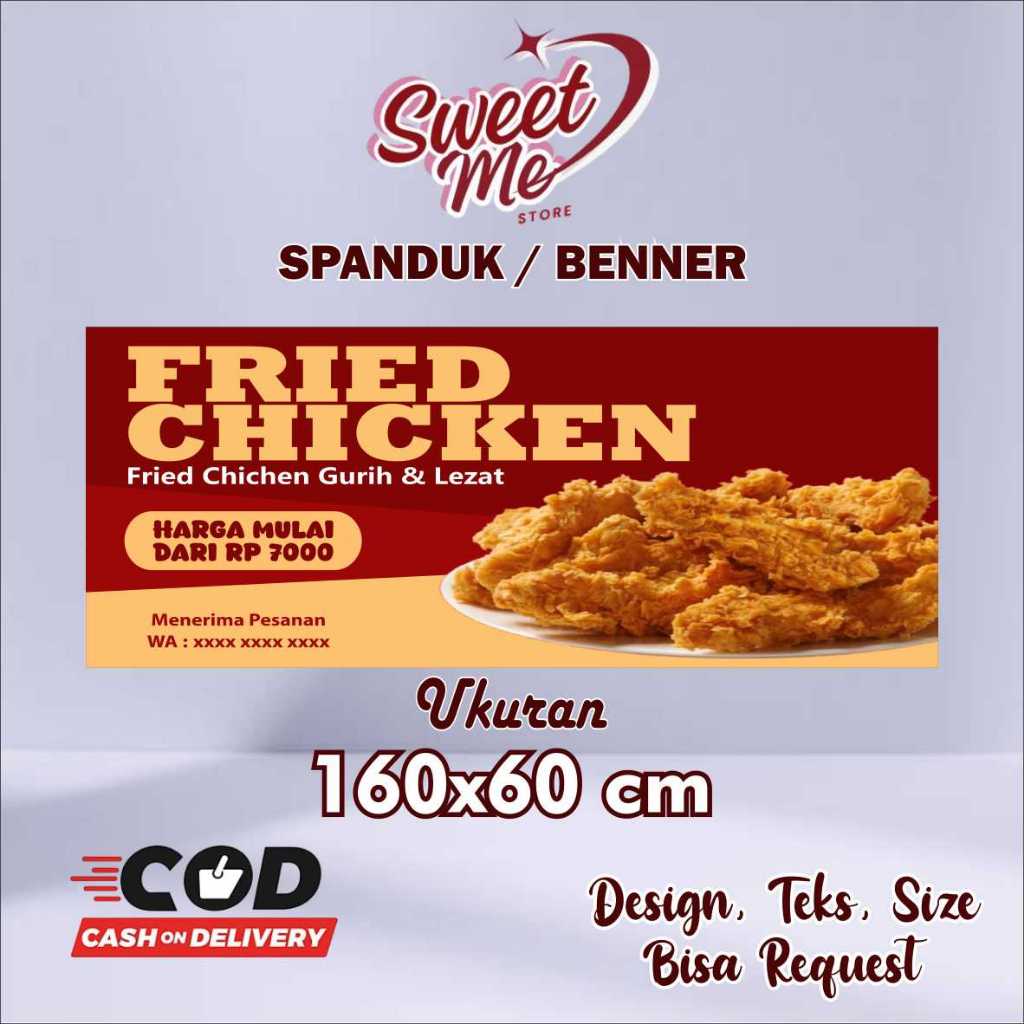 Jual spanduk benner ukuran 160x60 cm fried chiken free custom desain ...