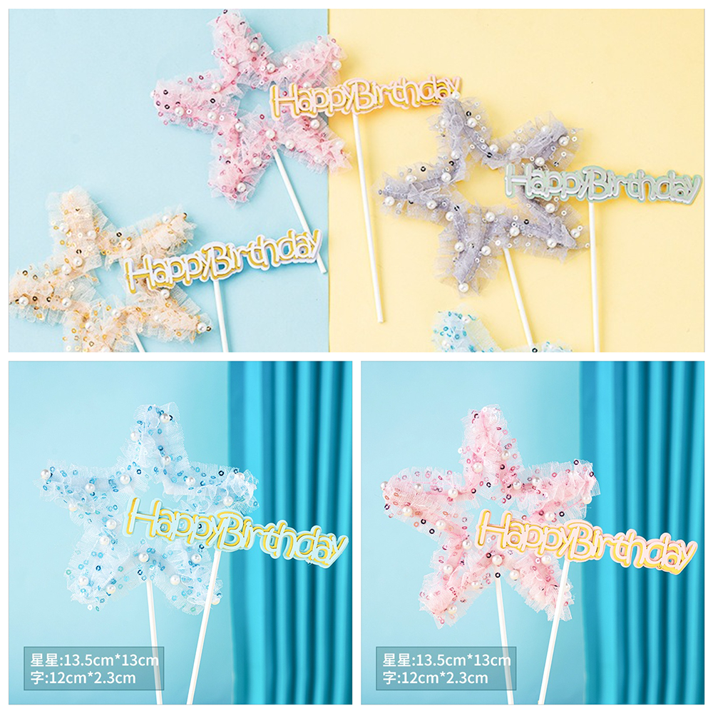 Jual Hiasan Kue HBD Bintang Mutiara warna Pink dan Biru untuk Topper ...