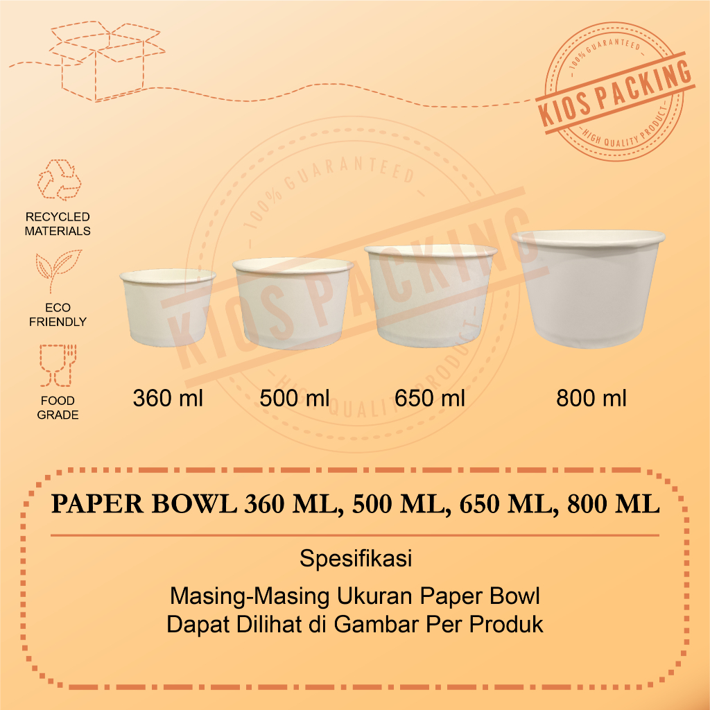 Jual Paper Bowl Putih Polos 360ml 500ml 650ml 800ml Isi 25pcs / Mangkok ...