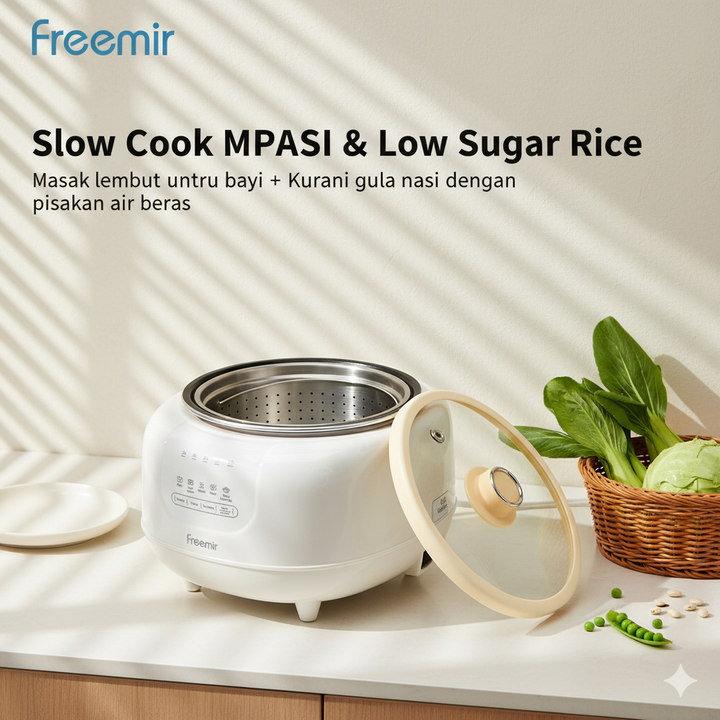 Jual Official freemir Rice Cooker Digital 1.2L Low Sugar – Magic Com Mini MPASI Bayi Slow Cook ...