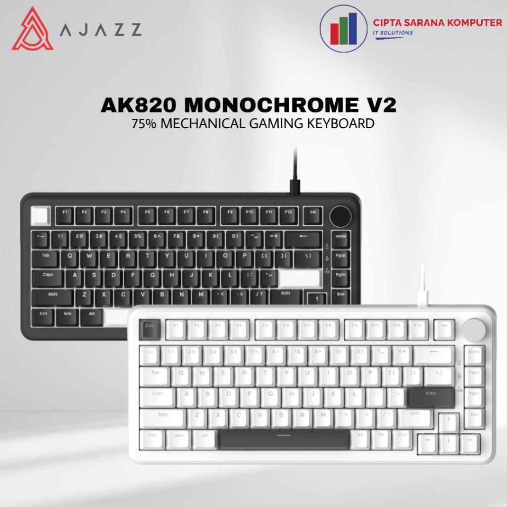 Jual Ajazz AK820 Monochrome V2 Keyboard Mechanical Gaming 75% Gasket ...