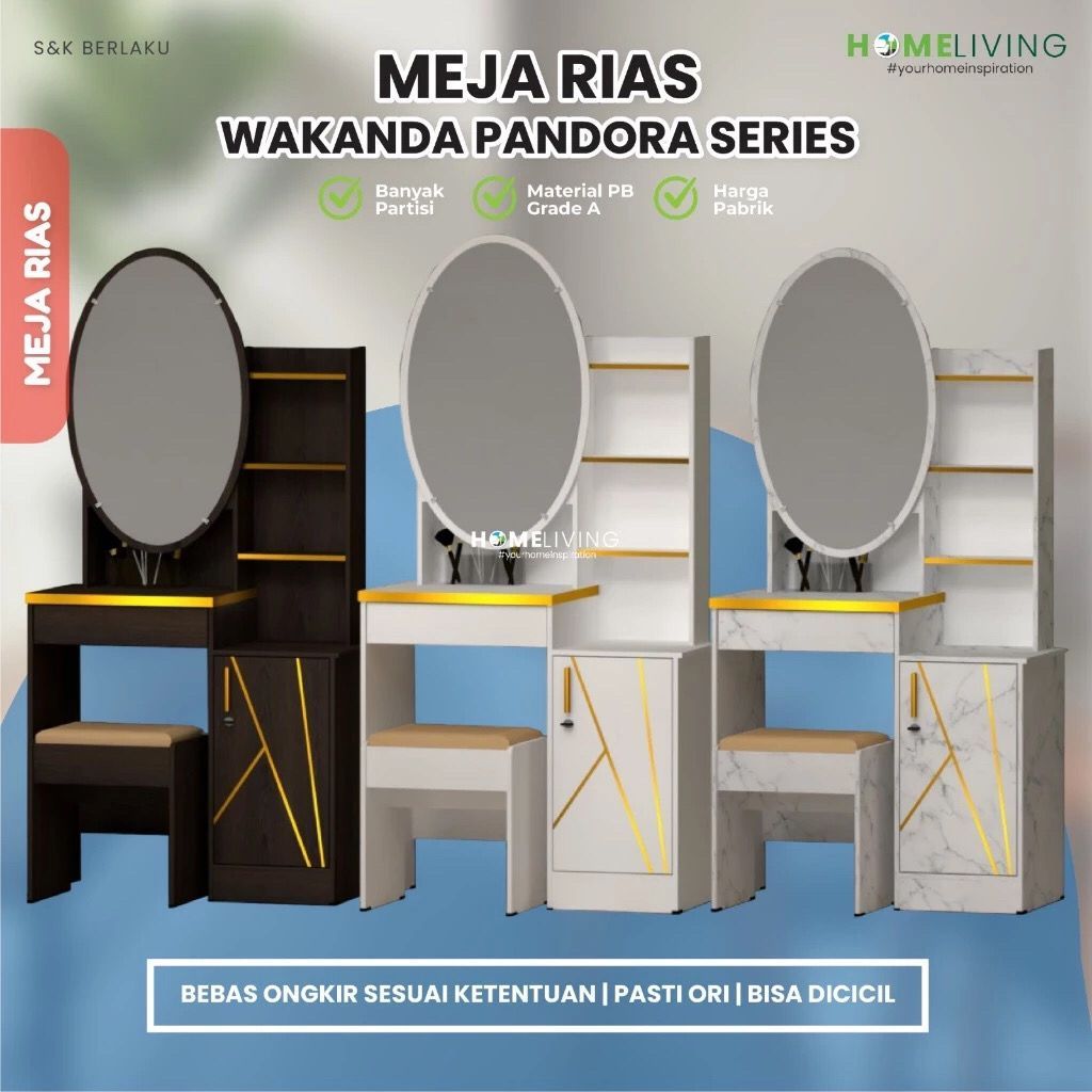 Jual HOMELIVING - Meja rias cermin sliding - meja set kursi rias ...