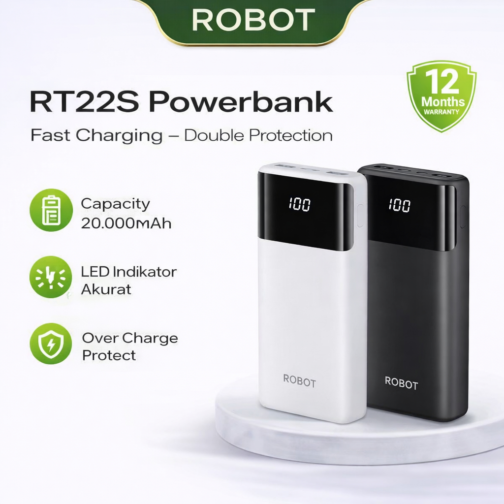 Jual ROBOT Powerbank Fast Charging 20000mAh 15W 2 Input 3 Output with ...
