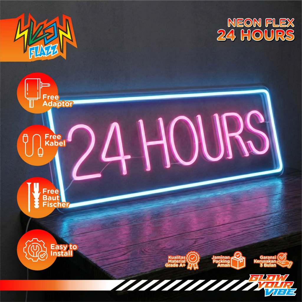 Jual Lampu Neon Flex 24 HOURS Signage Toko Buka 24 Jam - Papan Nama ...