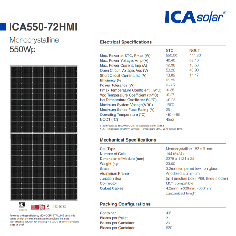 Jual Panel Surya ICAsolar 550Wp TKDN SNI ICA Solar Monocrystalline Half ...