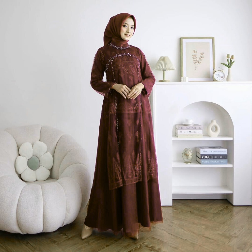 Jual Aureen Dress Bahan Ceruty Mix Brukat Chantily Premium Baju Pesta ...