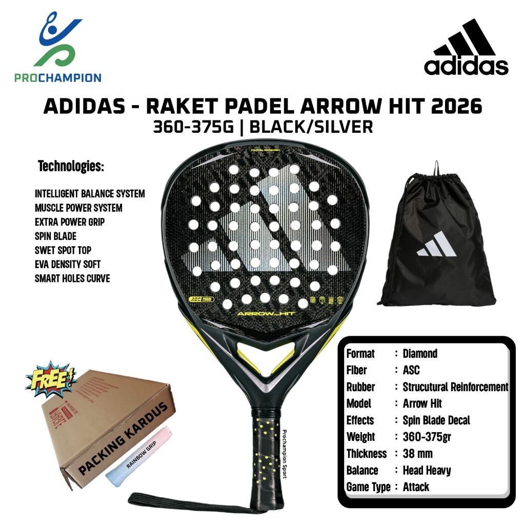 Jual Raket Padel Adidas Arrow Hit 2026 360-375g Black Silver | Shopee ...