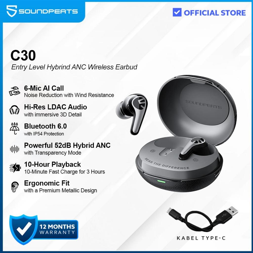 Jual SoundPEATS C30 True Wireless Powerful 52dB Hybrid ANC with ...