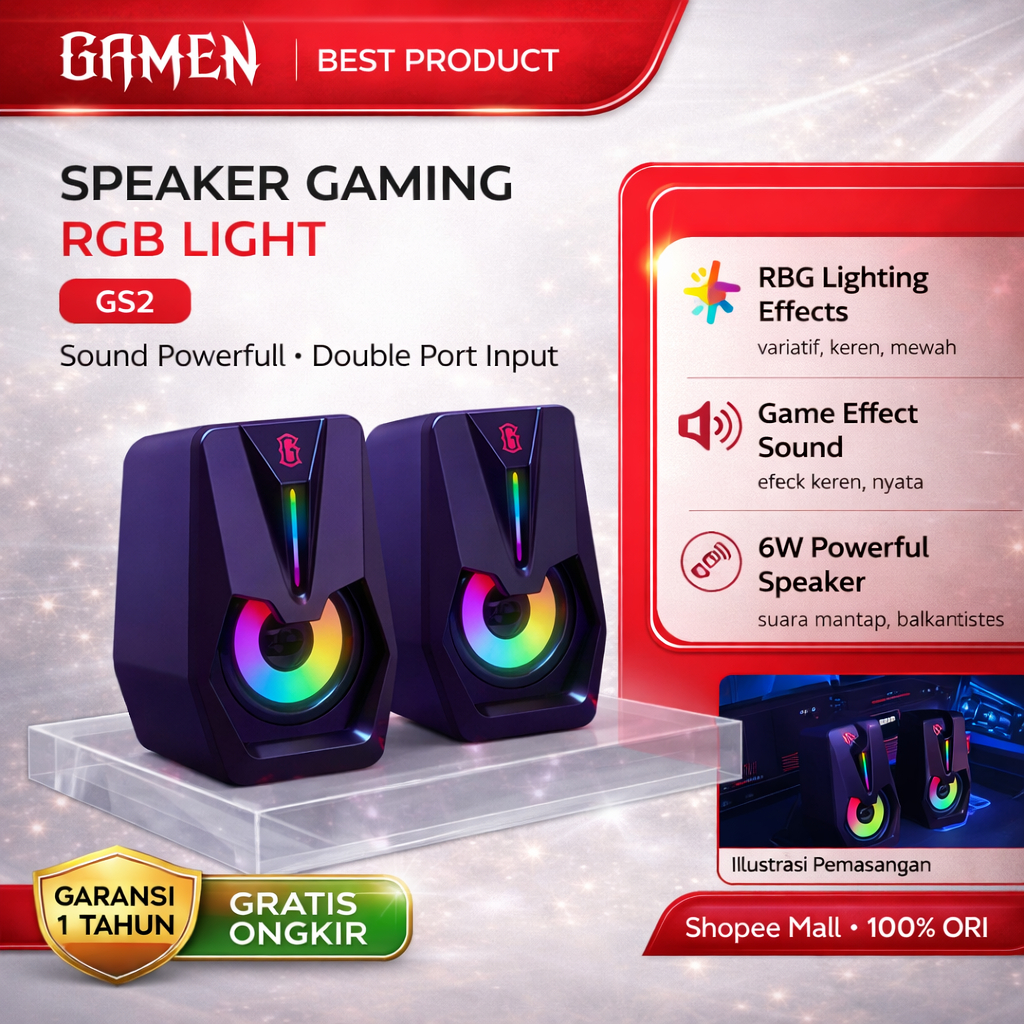 Jual GAMEN Speaker Gaming GS2 RGB Light Effect Game Sound Powerful 6W ...