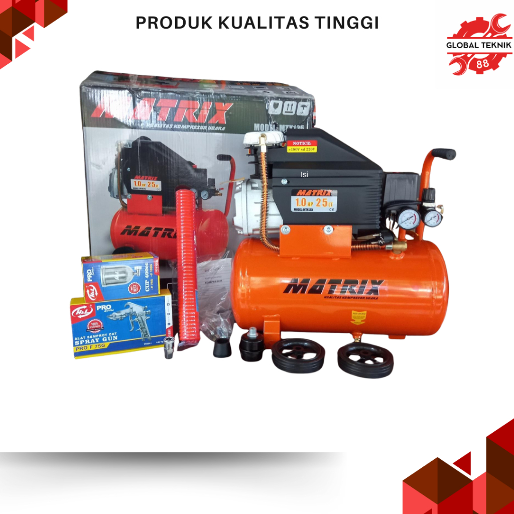 Jual PAKET Komplit Kompresor Cat Listrik 1 Hp 25 Liter Matrix MTX-125 ...
