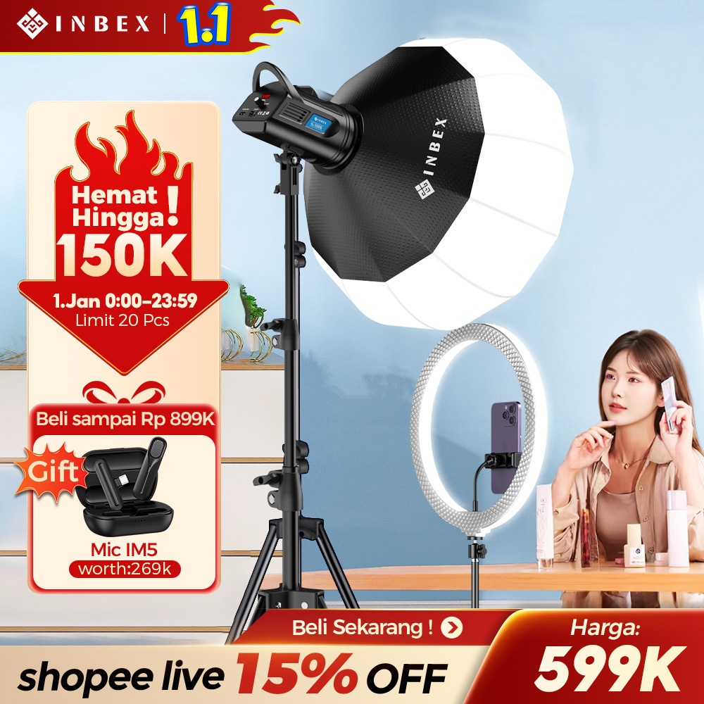 Jual [150K OFF-Garansi 1 Thn] INBEX IL-100S Lampu 100W Studio Softbox ...
