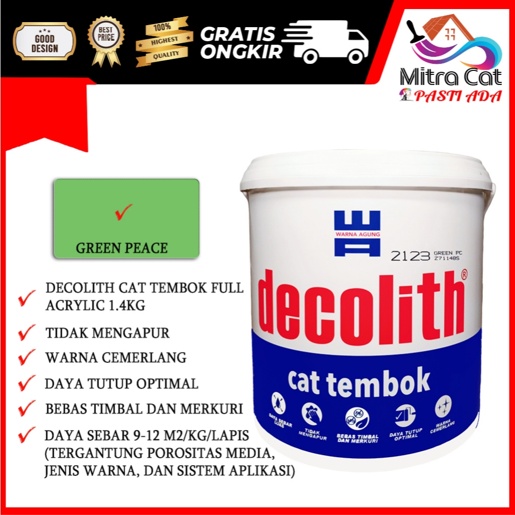 Jual CAT DINDING FULL ACRYLIC DECOLITH 5KG GREEN PEACE - (READY MIX ...