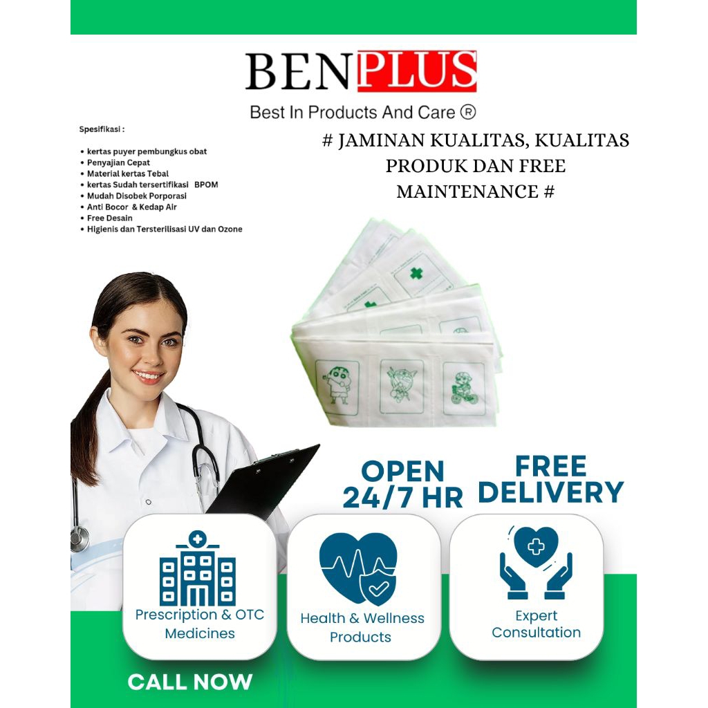 Jual kertas puyer obat kartun plus hijau isi 1200 pcs isi 200 lembar ...