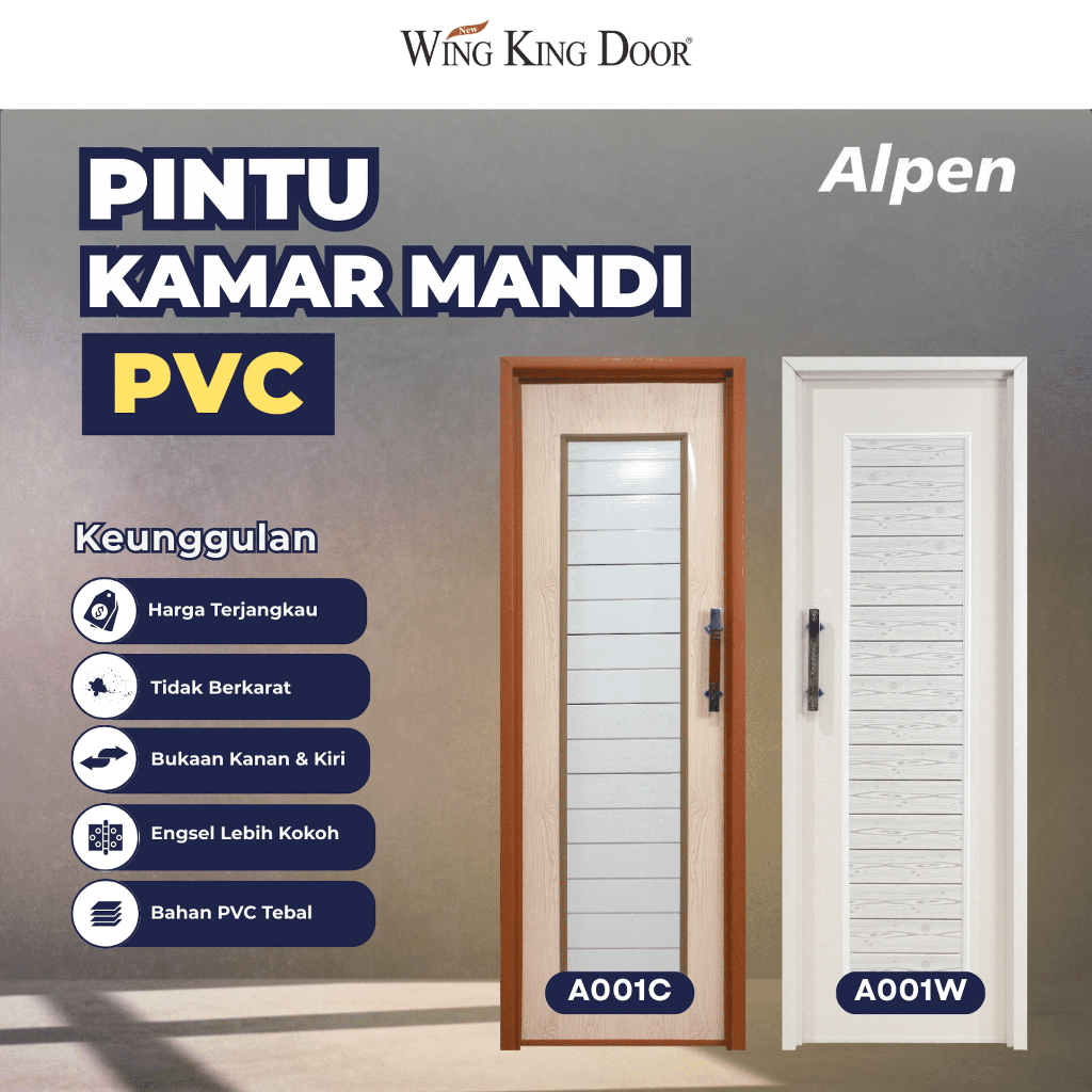 Jual WING KING DOOR PVC Series Alpen 001 - Pintu Kamar Mandi PVC, Tebal ...