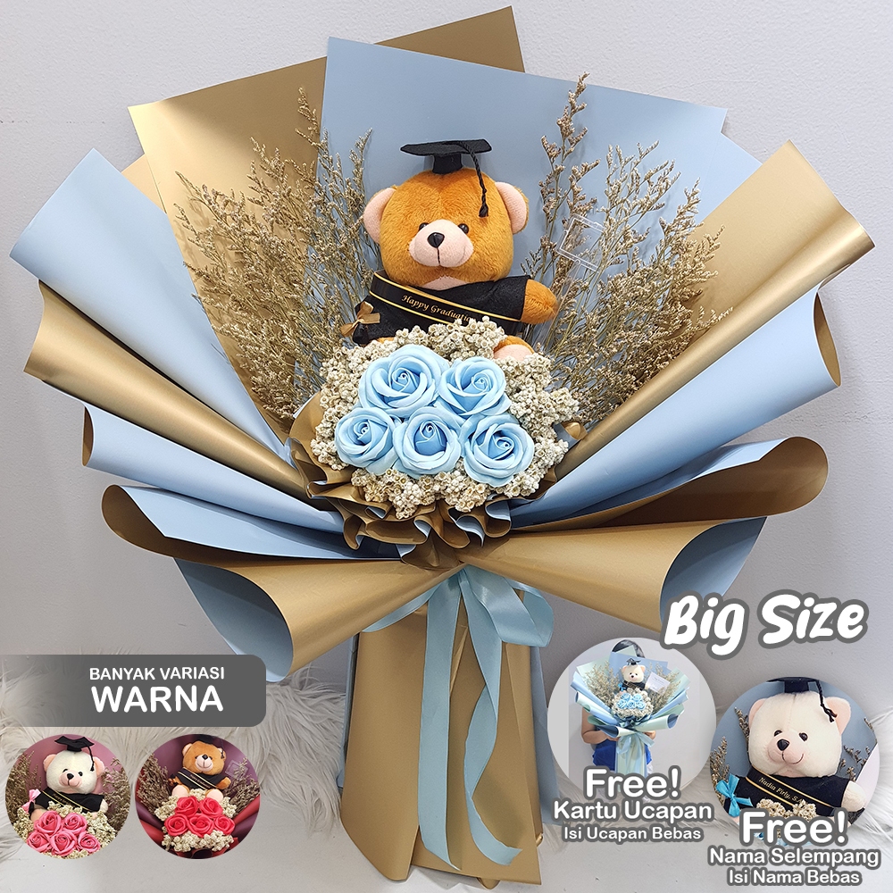 Jual MORE.FLORIST Teddy Wisuda + 5PCS Soap Flower + Dried Flower ...