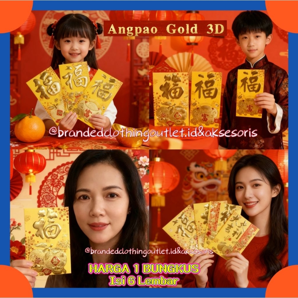 Jual (6PCS) ANGPAO GOLD 3D IMPORT PREMIUM / ANG PAO FU EMAS TIMBUL ...