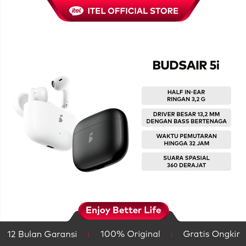Jual Official itel BudsAir 5i | 32 Jam Daya Tahan | Bass 13.2mm | Dual ...