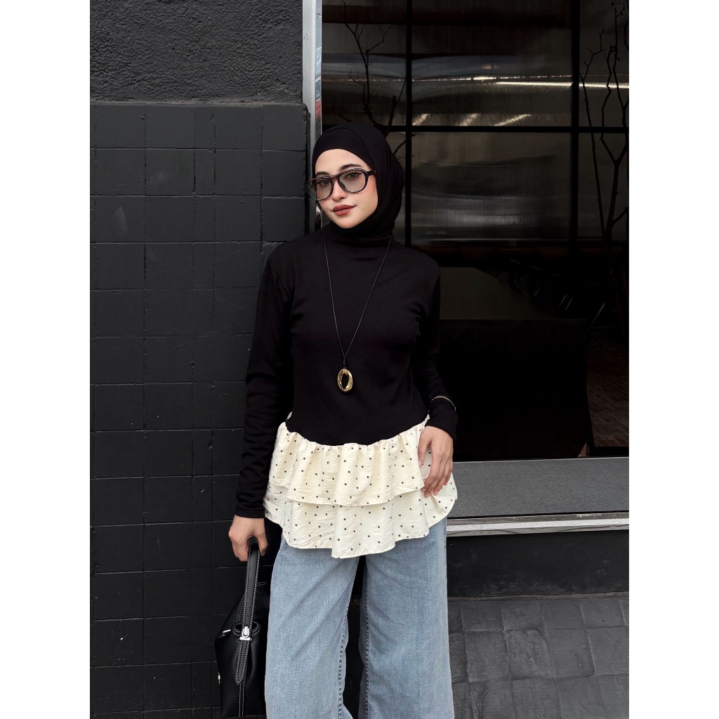 Jual NIRINA BLOUSE KNIT COMBI RAMPLE POLKA WANITA LENGAN PANJANG NAPP ...