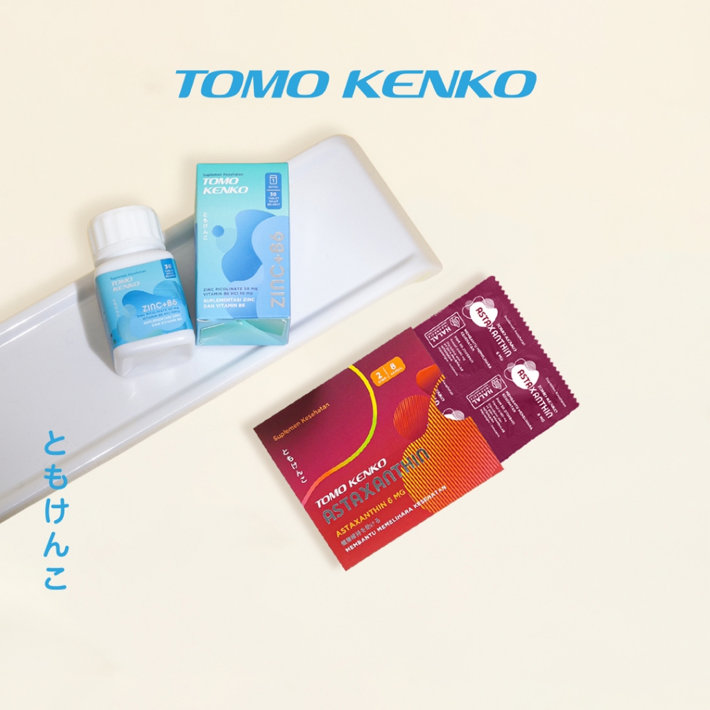 Jual Tomo Kenko Combo Zinc + Vitamin B6 1 Botol dan Astaxanthin 6 mg 1 ...