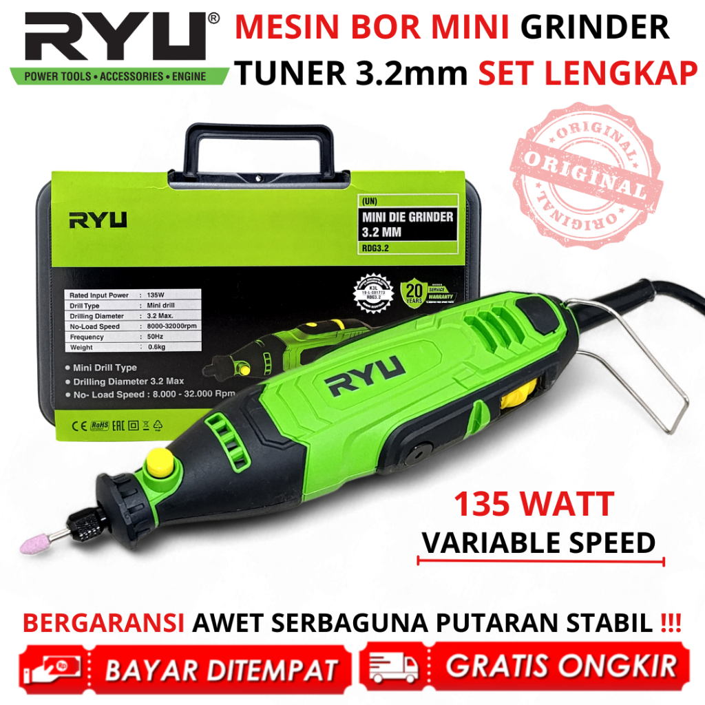 Jual RYU Mesin Bor Mini Die Grinder Ukir Grafir RDG 3.2 LENGKAP ...