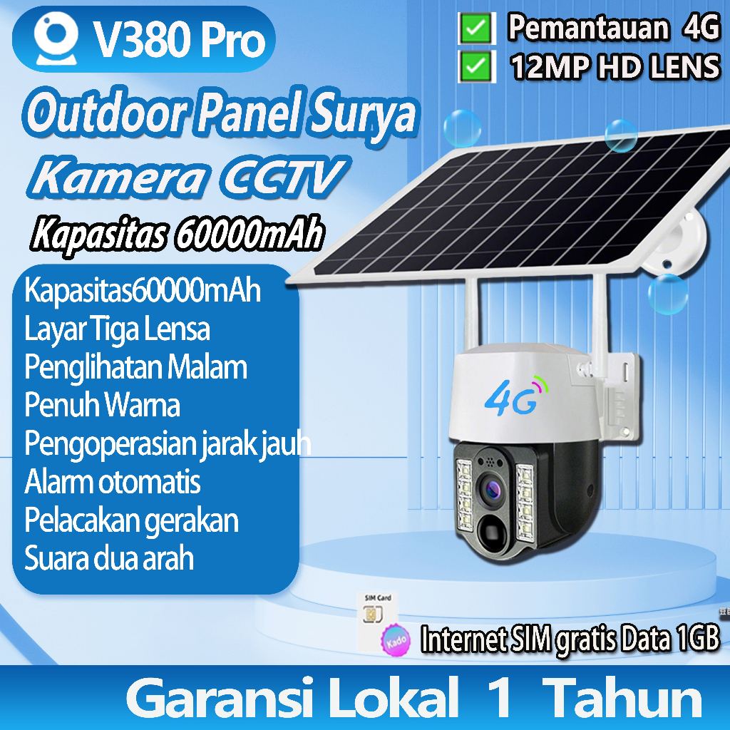 Jual CCTV V380 Pro 4G WIFI Kamera CCTV Luar Ruangan 5MP HD Tenaga Surya ...