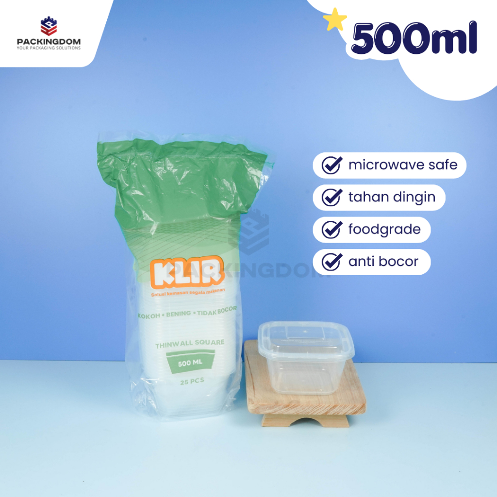 Jual ( ECER 10 pcs / 25 pcs ) Thinwall KLIR Square 500ml / Kotak Makan ...