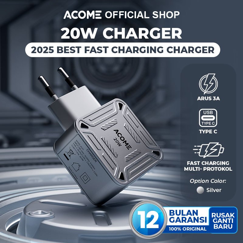 Jual ACOME Charger AC21 Adaptor Port Type-C PD 20W Desain Mecha Fast ...