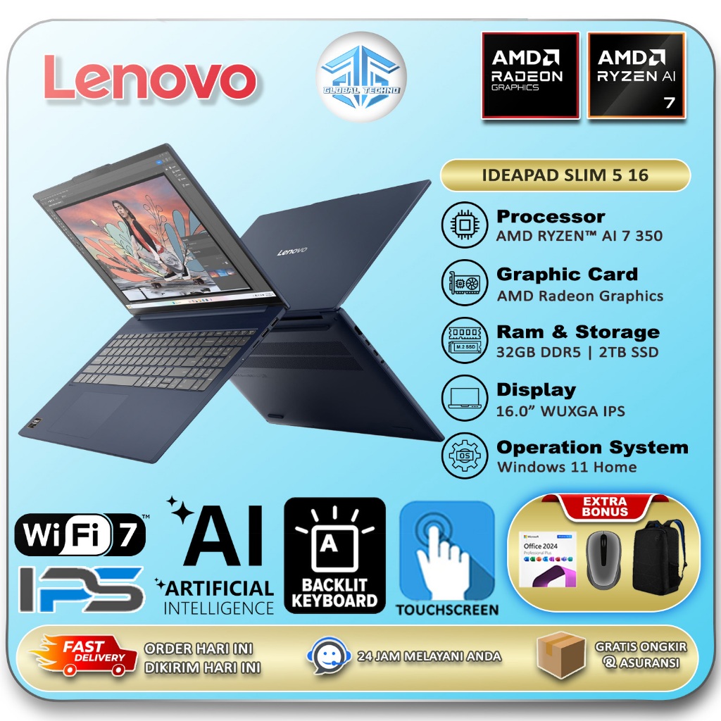 Jual Lenovo Ideapad Slim 5 AMD Ryzen AI 7 350 32GB DDR5 2TB SSD WUXGA ...