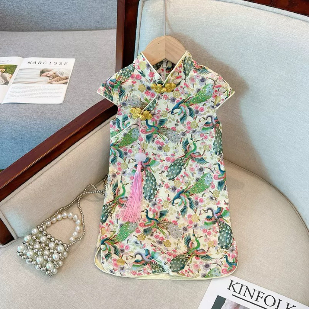 Jual DRESS CHEONGSAM ANAK KANCING EMAS BURUNG MERAK BAJU (IMLEK MERAH ...