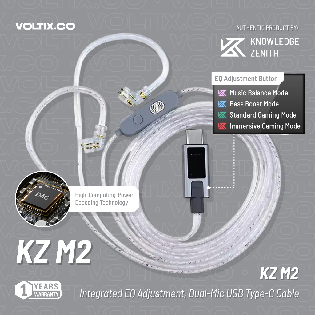 Jual Knowledge Zenith KZ M2 Cable Type-C Dual Mic Silver Plated Upgrade ...
