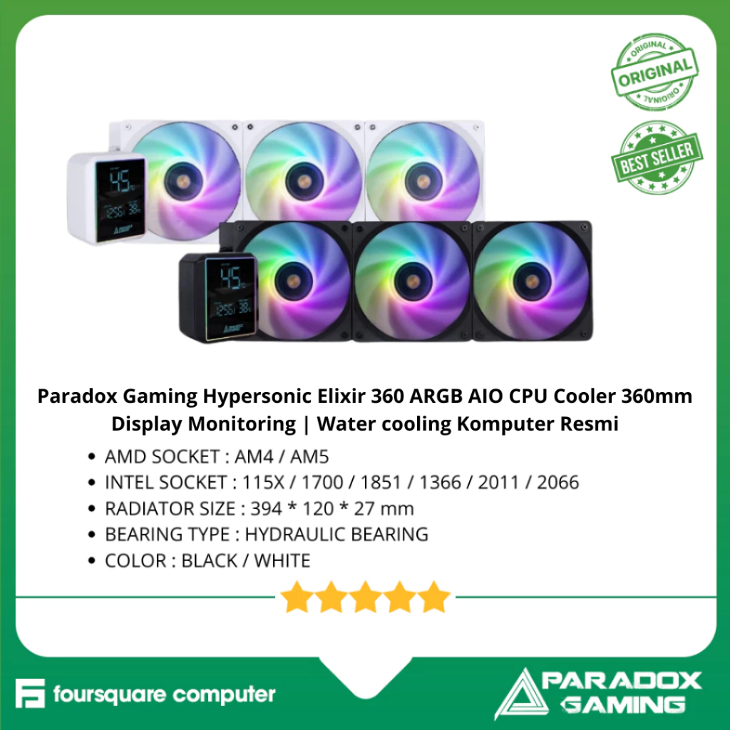 Jual Paradox Gaming Hypersonic Elixir 360 ARGB AIO CPU Cooler 360mm ...