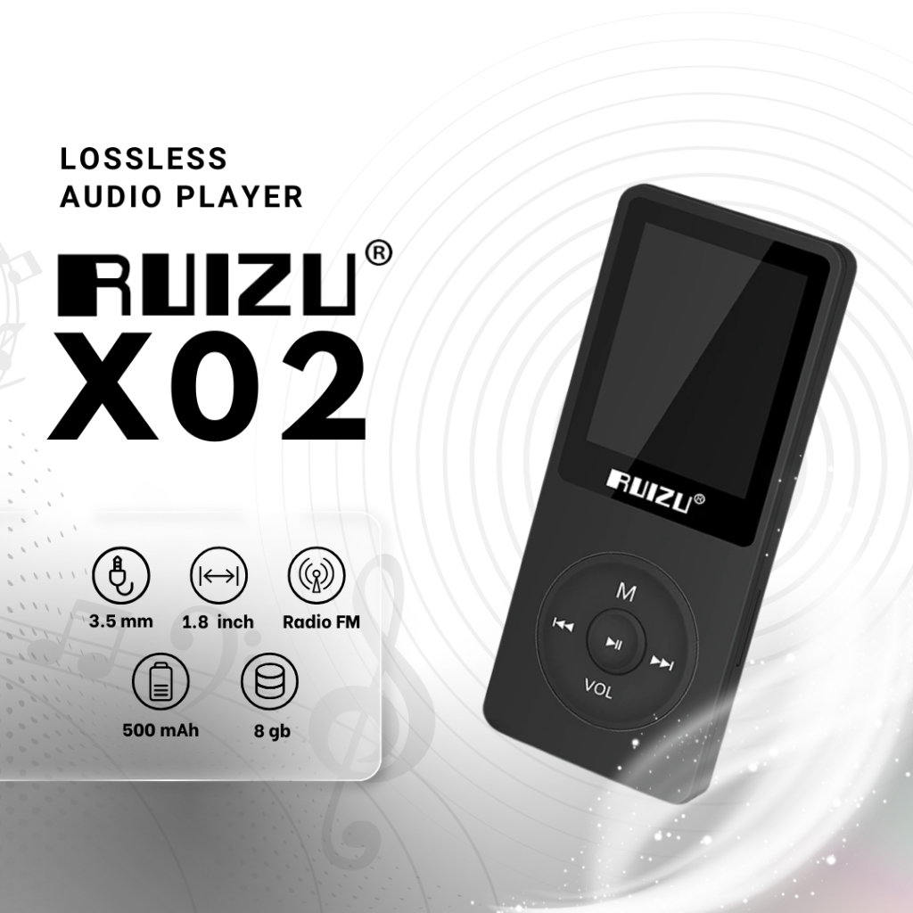 Jual Ruizu X02 MP3 Player 8GB Original | Musik Player Portable FM Radio ...