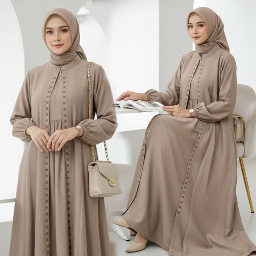 Jual Baju Abaya Terbaru Model Turkie Warna Beige Pololine Premium ...