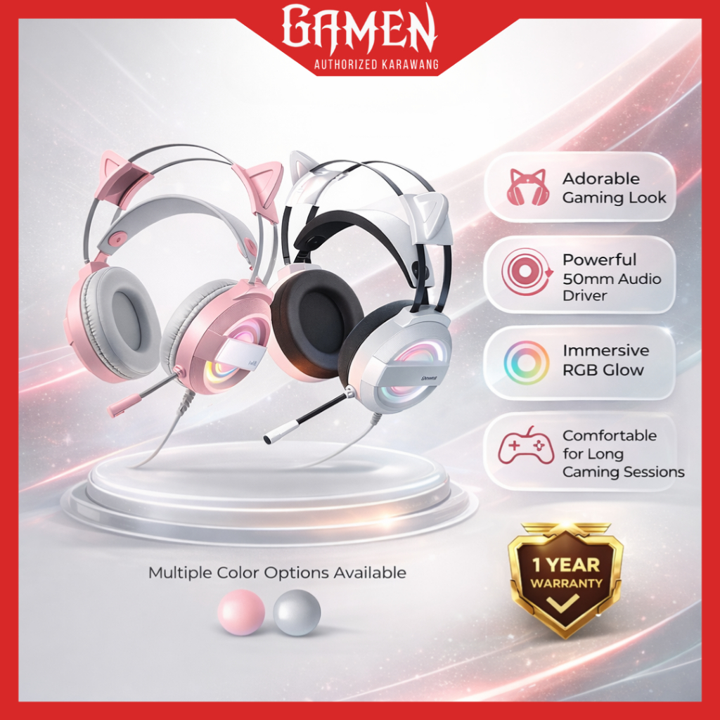 Jual GAMEN Cute Gaming Headset Cat Ear GH1100 RGB Mikrofon 360 ...